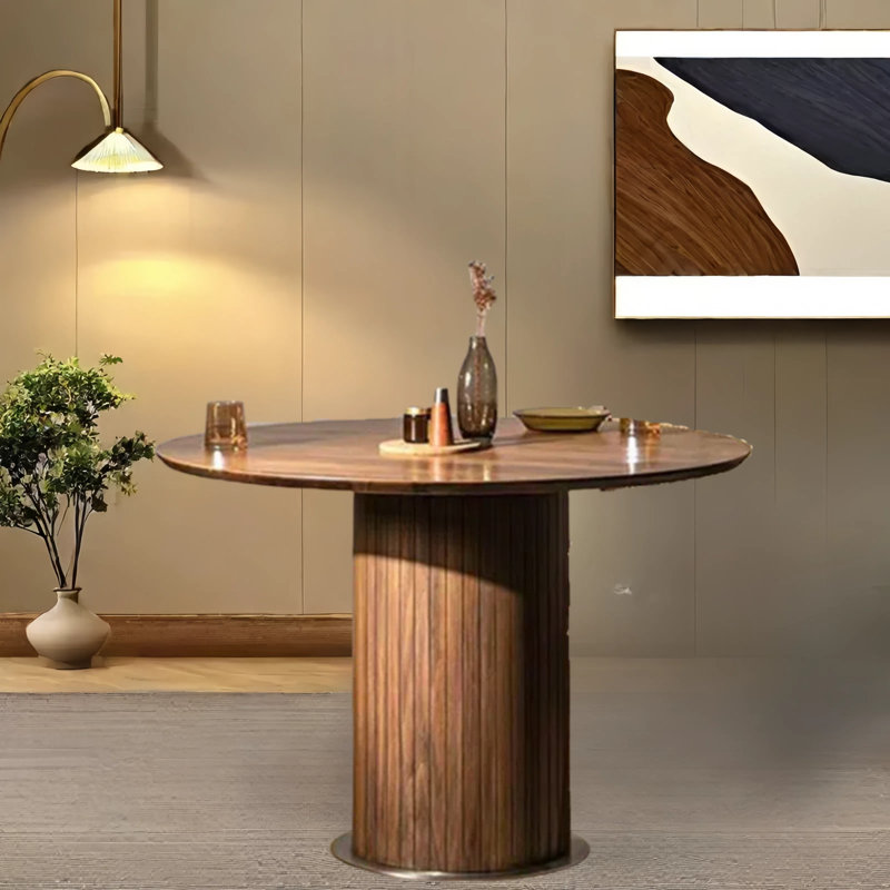 Sleek Surface Designs Solid Walnut Wood Round Dining Table. Wayfair